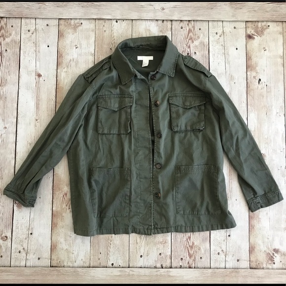 H&M | Jackets & Coats | Hm Army Green Flight Utility Jacket Shirt S ...